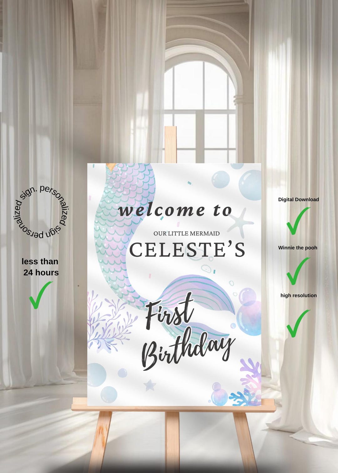Editable Mermaid Welcome Sign: Under the Sea Birthday, Baby Shower ...