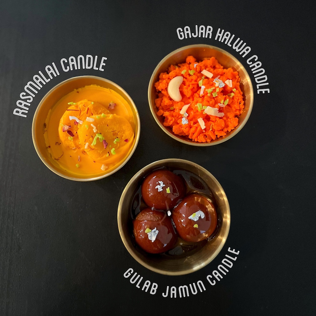 Gulab Jamun, Rasmalai, Gajar Halwa Candles | Home Decor & Favor Gifts ...