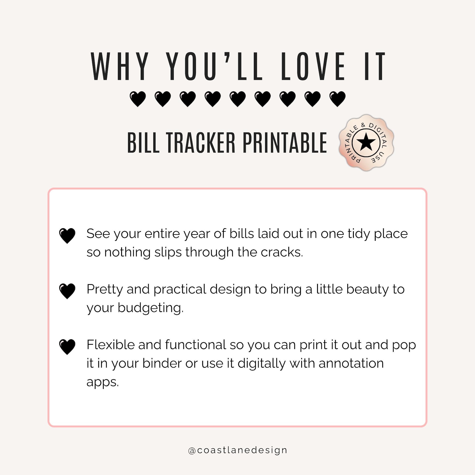 Bill Tracker Printable PDF | Monthly Bill Payment Checklist | Pink ...