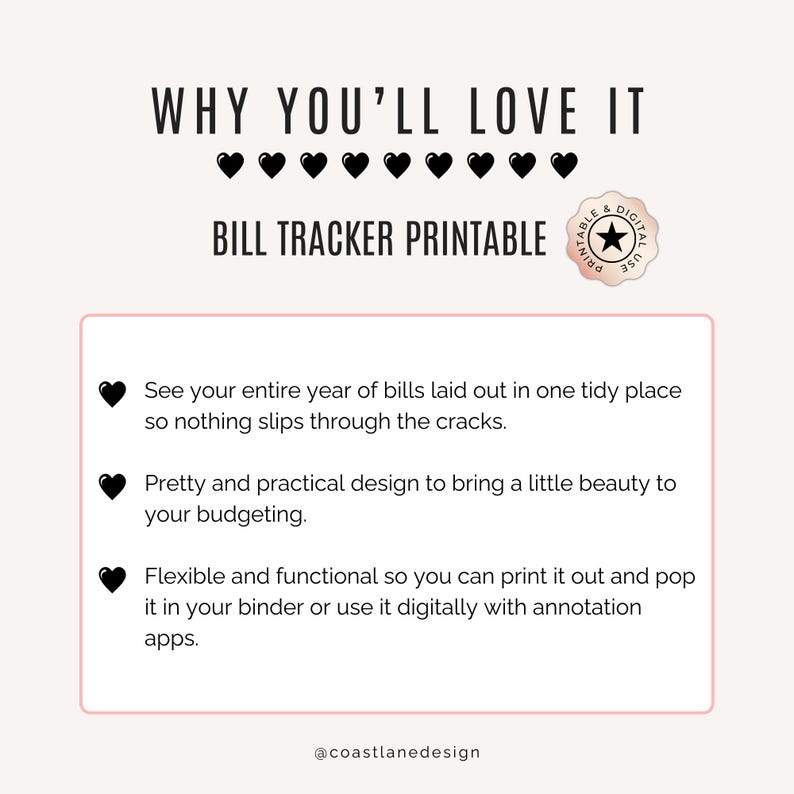 Bill Tracker Printable PDF | Monthly Bill Payment Checklist | Pink ...