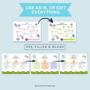 Kids Routine & Rewards Editable Poster Chart Bundle, Daily Checklist ...
