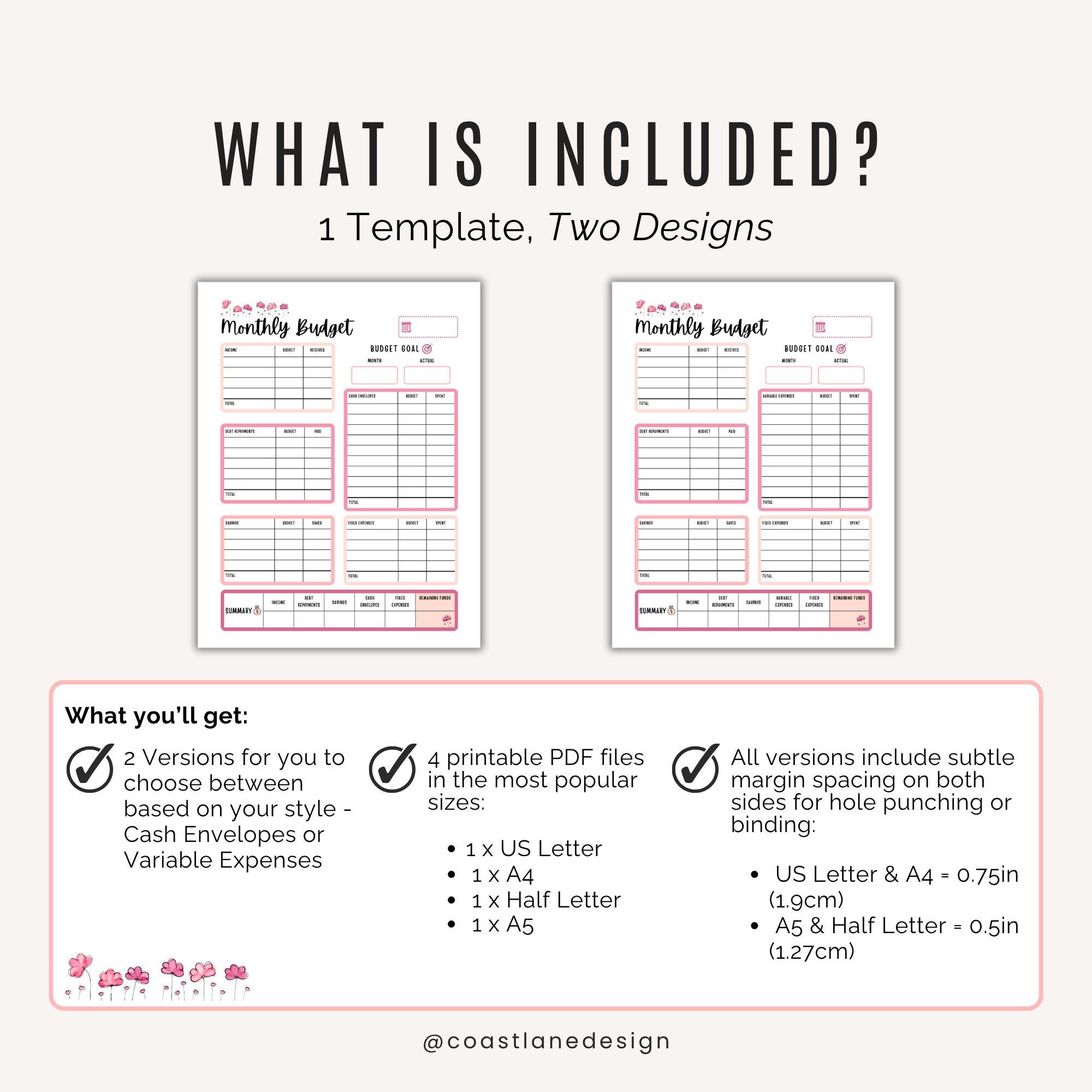 Monthly Budget Planner Printable: Pink Finance Tracker (A4, A5, US ...