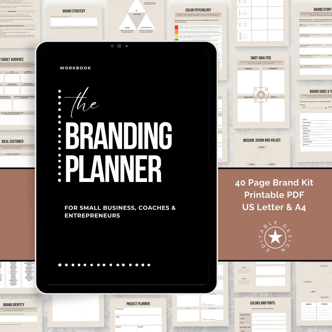 Branding Planner Workbook: 40-page Brand Strategy Kit (PLR, Canva ...