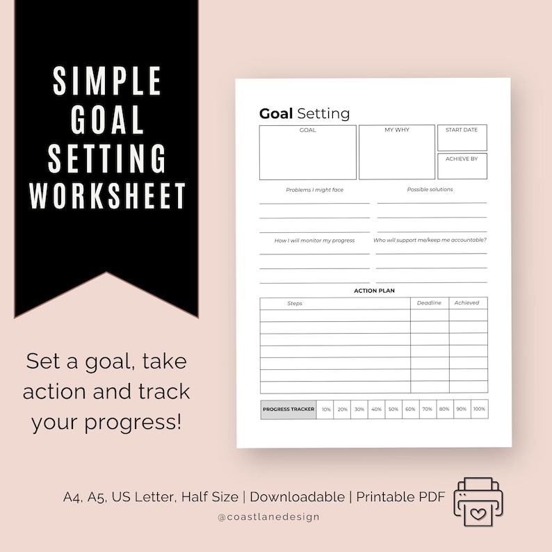 Printable Goal Setting Worksheet With Action Plan & Goal Tracker ...