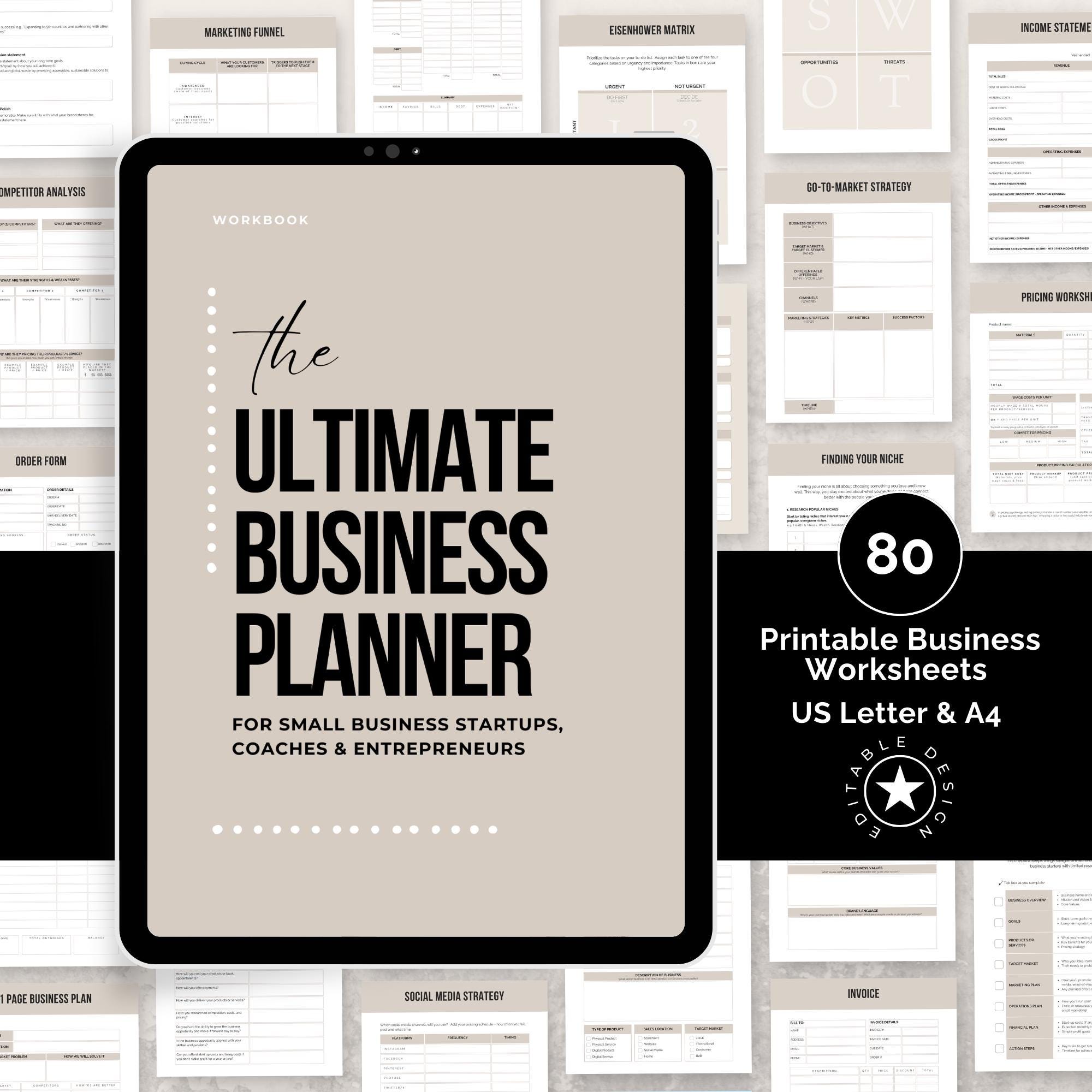 Printable Business Planner Bundle | 90 Page PLR Small Business Startup ...