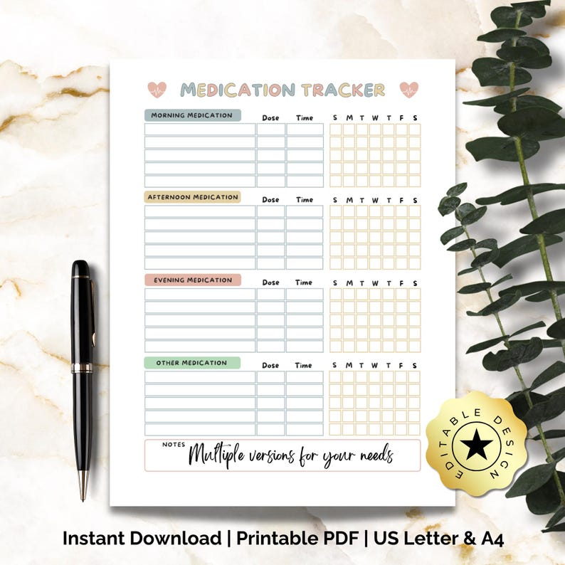 Daily Medication Tracker, Med Log, Medicine List, Supplement Chart | Printable Weekly Medication ...