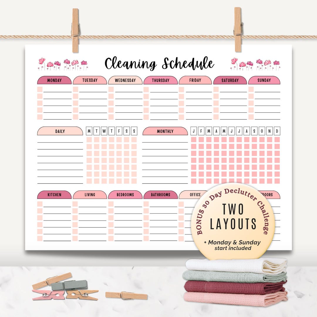 Cleaning Schedule Printable | Daily, Weekly, Monthly, Seasonal & Room ...