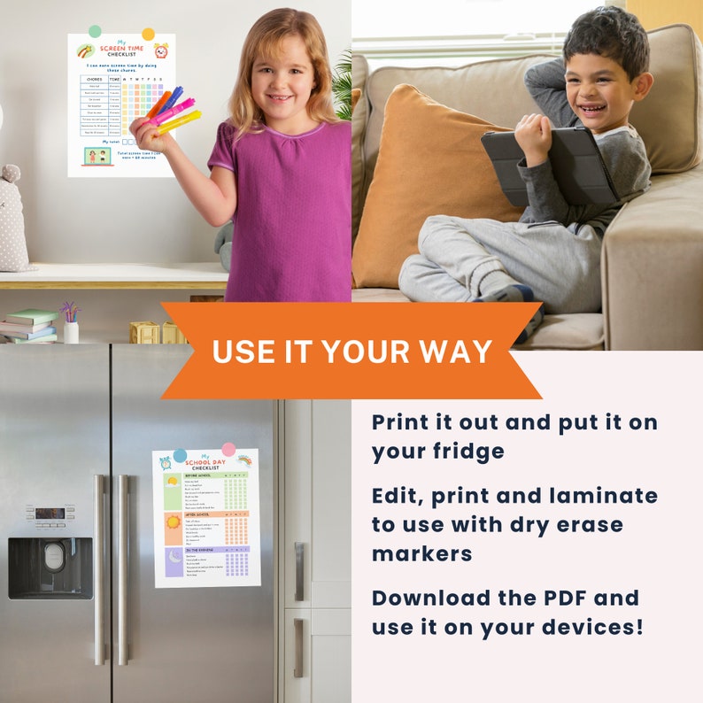 Editable Kids Chore Charts, Routine and Reward, Allowance, School Daily Checklist, Screen Time ...