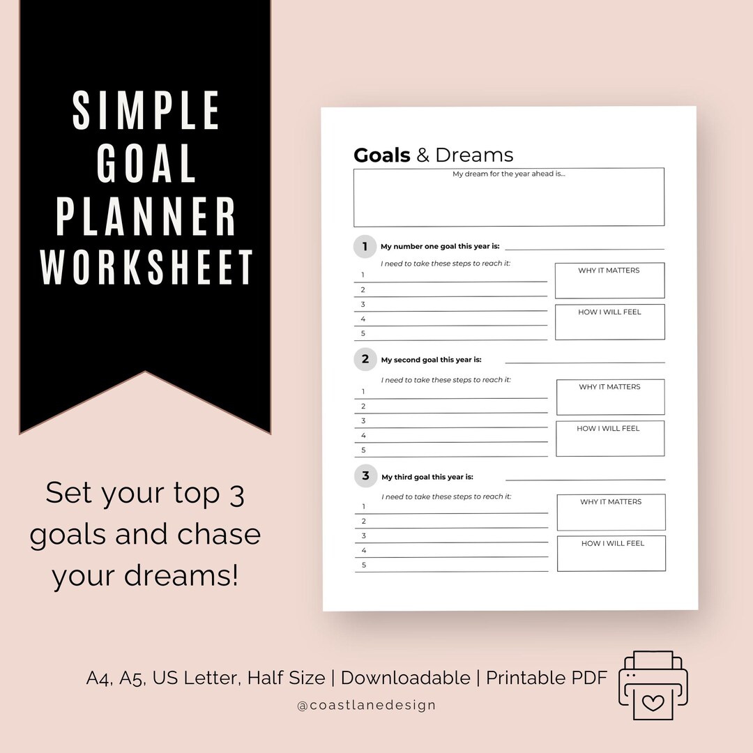 Simple Goal Planner Worksheet: SMART Yearly Goals (PDF Download) - Etsy