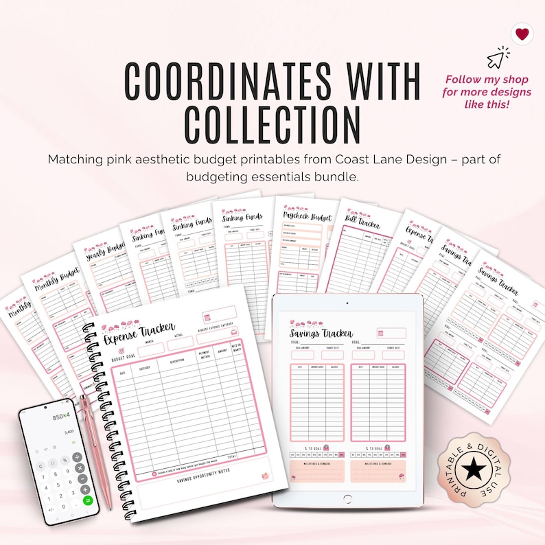 Expense Tracker Printable – Weekly & Monthly Spending Log | Pink Budget ...