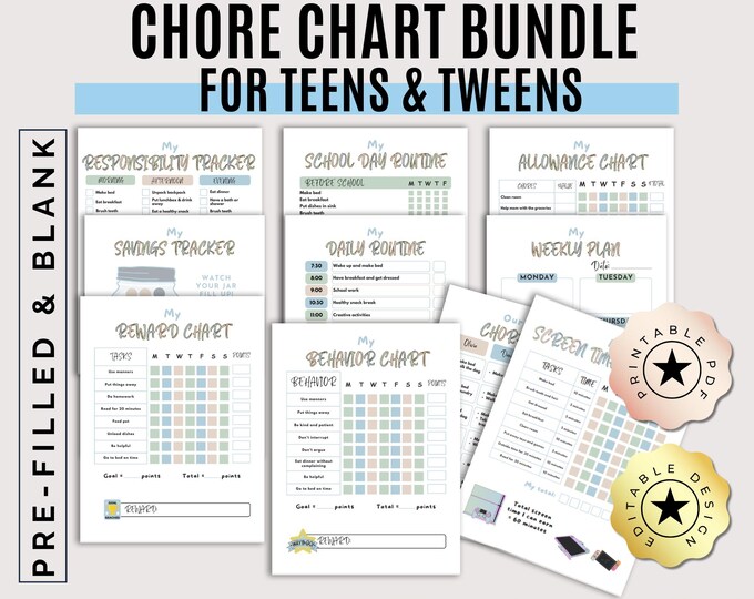 Chore Charts for Teens & Tweens, Pink, Purple, Behavior, Screen Time ...