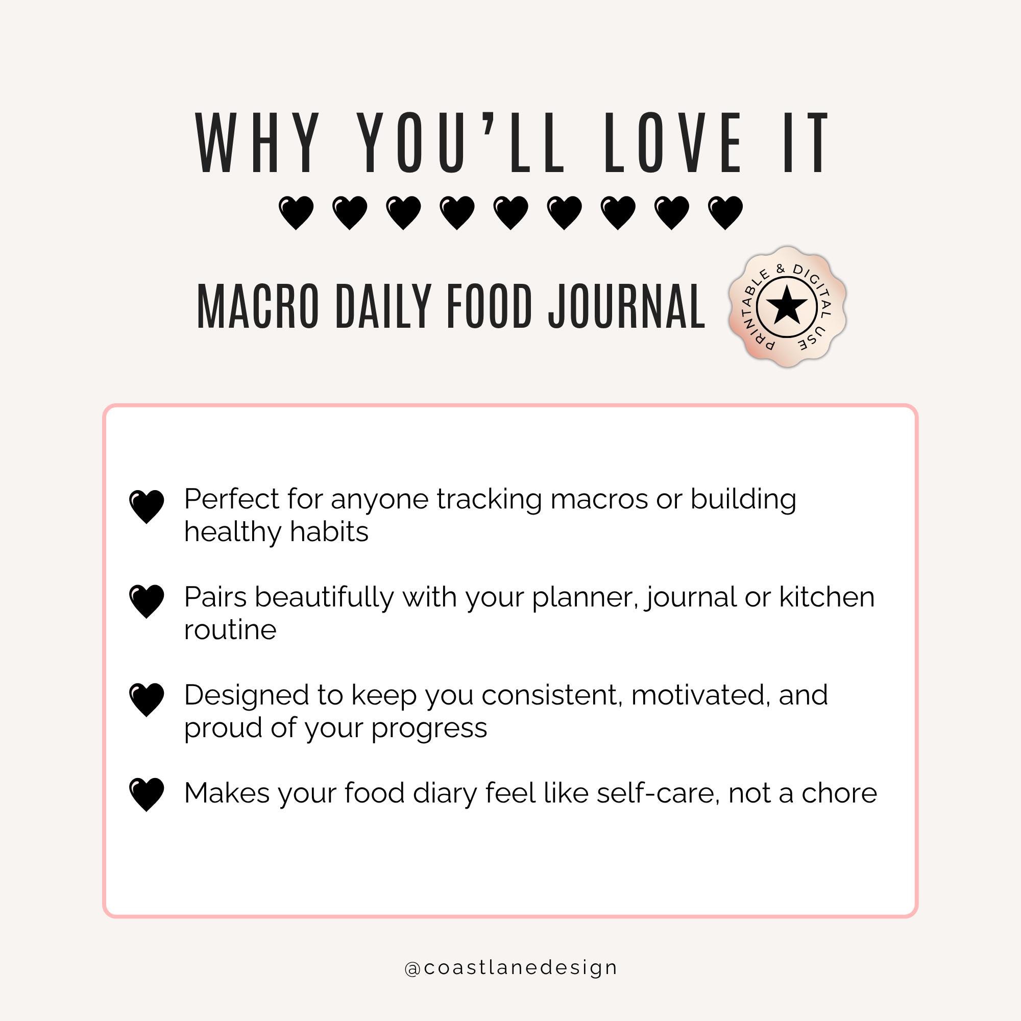 Macro Food Journal Printable – Daily Wellness & Nutrition Tracker for ...