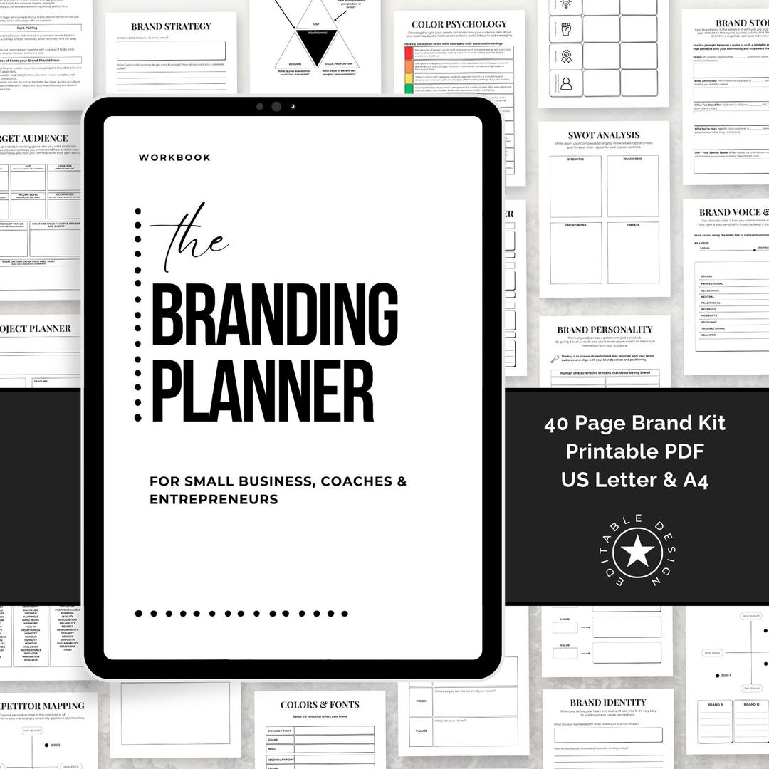 Branding Planner Workbook: 40 Printable Business Worksheets, Editable ...