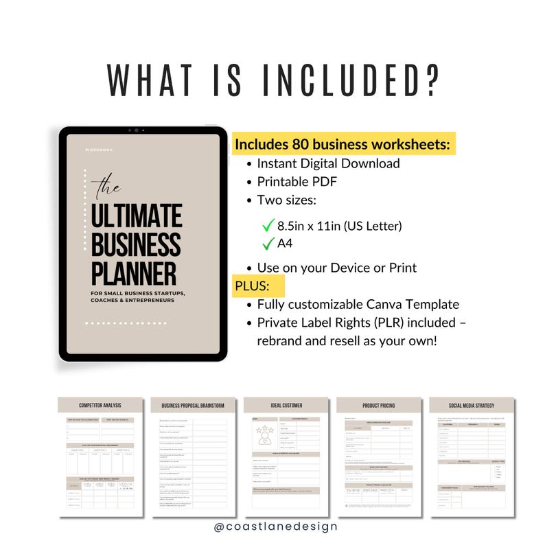 Printable Business Planner Bundle | 90 Page PLR Small Business Startup ...