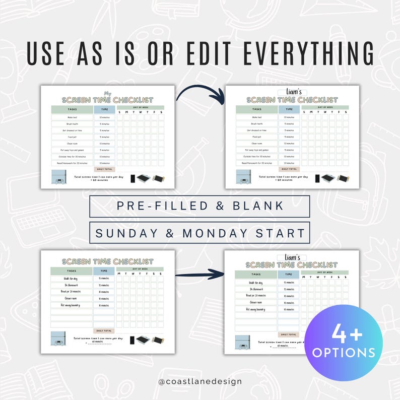 Editable Screen Time Chart for Kids – Earn Screen Time Checklist With ...