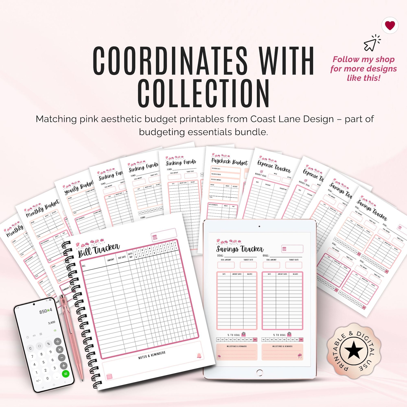 Bill Tracker Printable PDF | Monthly Bill Payment Checklist | Pink ...