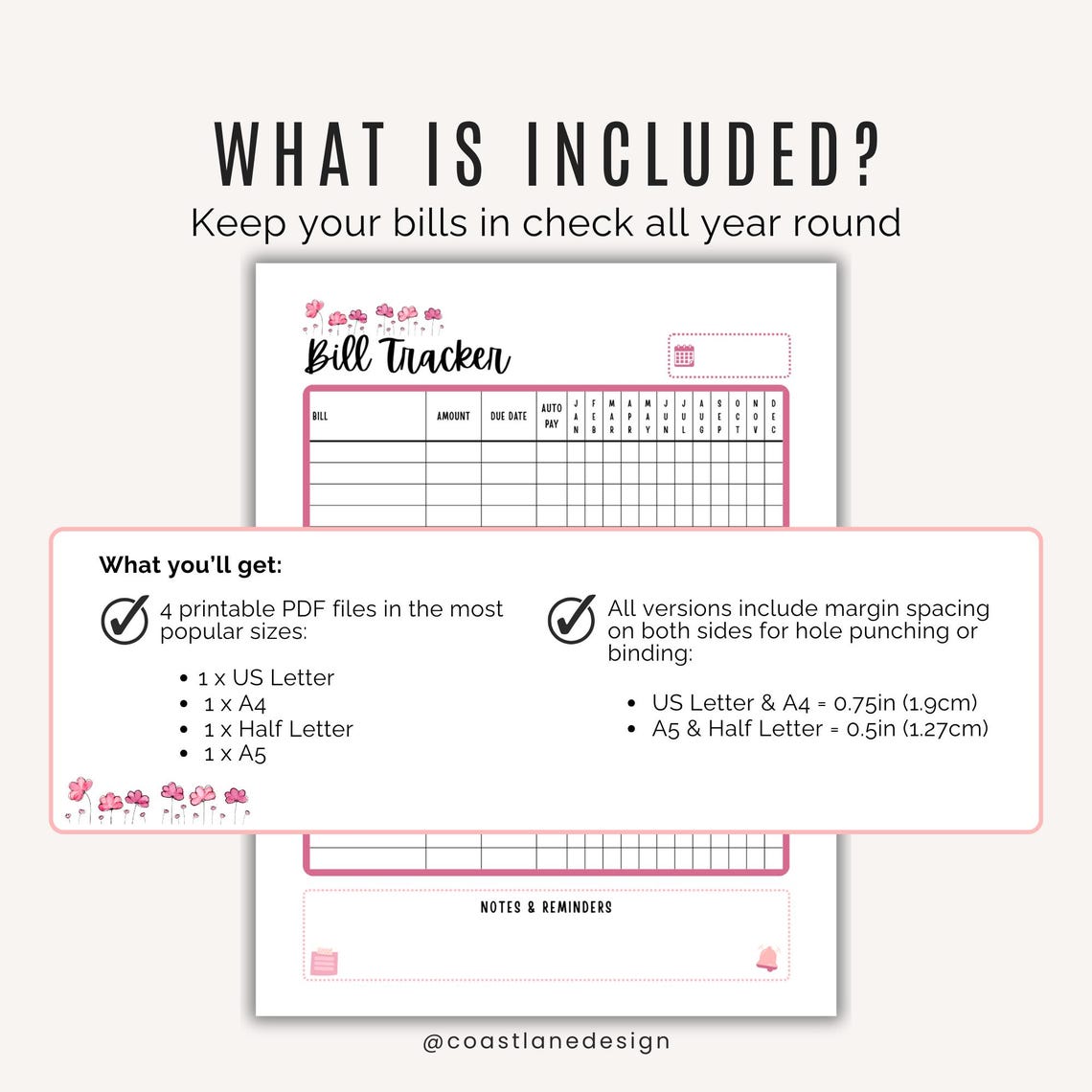 Bill Tracker Printable PDF | Monthly Bill Payment Checklist | Pink ...