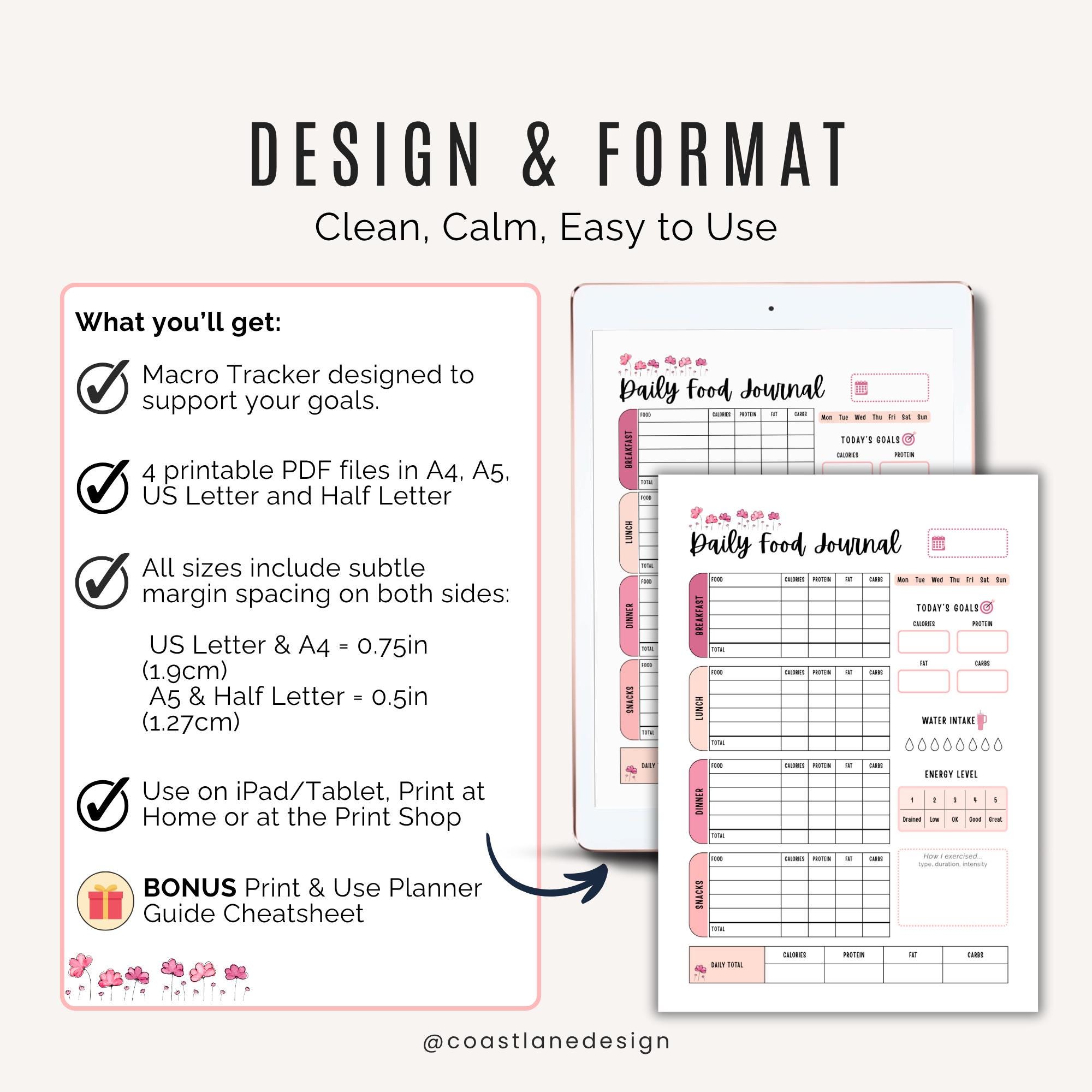 Macro Food Journal Printable – Daily Wellness & Nutrition Tracker for ...