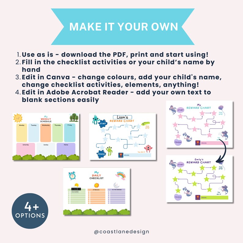 Kids Routine & Rewards Editable Poster Chart Bundle, Daily Checklist ...