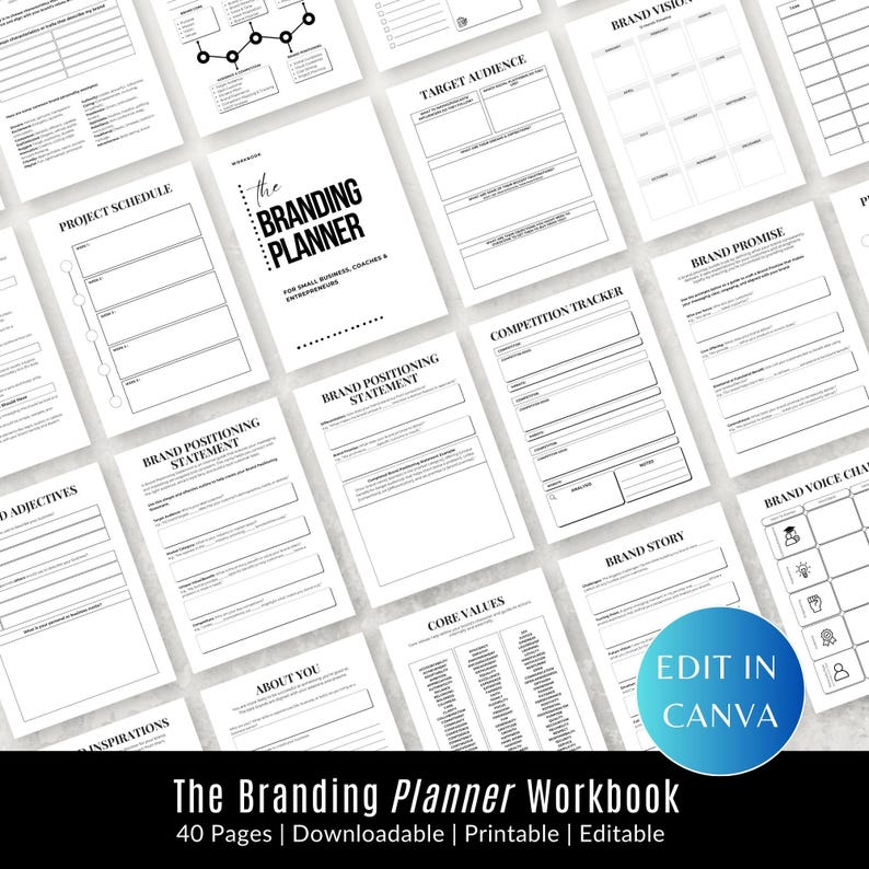 Branding Planner Workbook: 40 Printable Business Worksheets, Editable ...