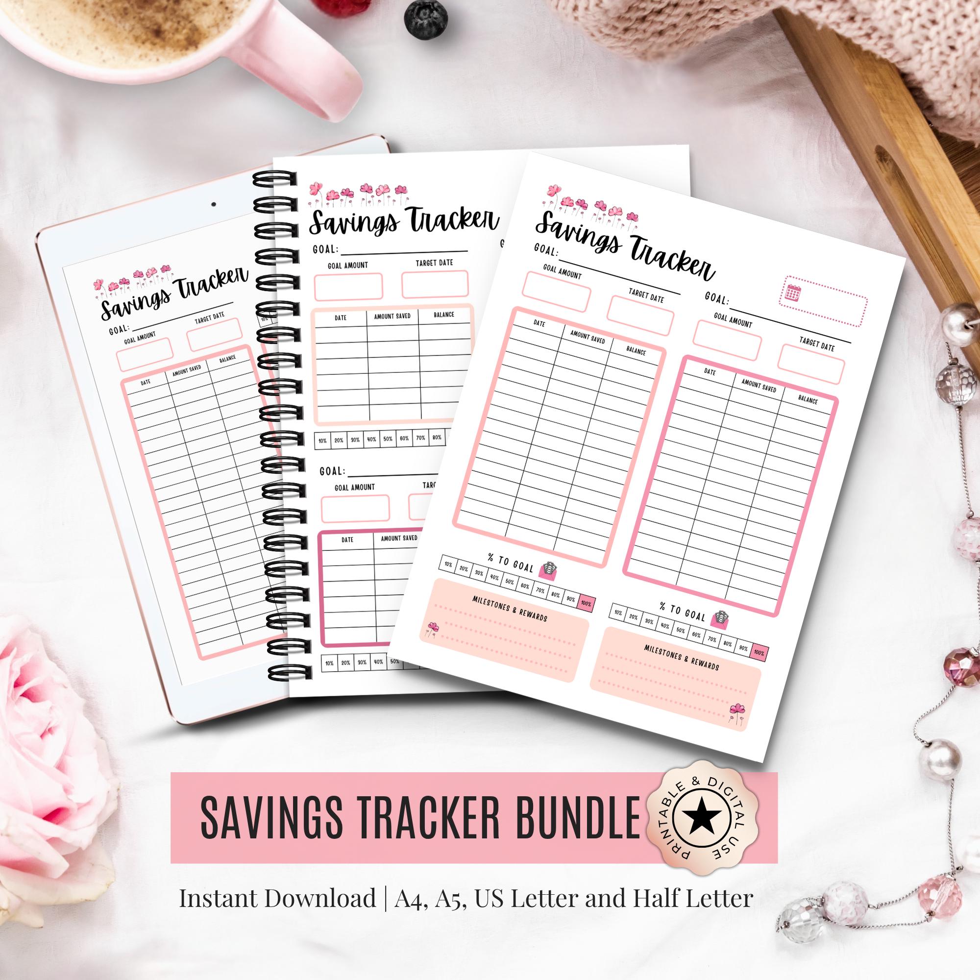 Savings Goal Tracker Bundle: Floral Printables (A4, US Letter, A5, Half ...