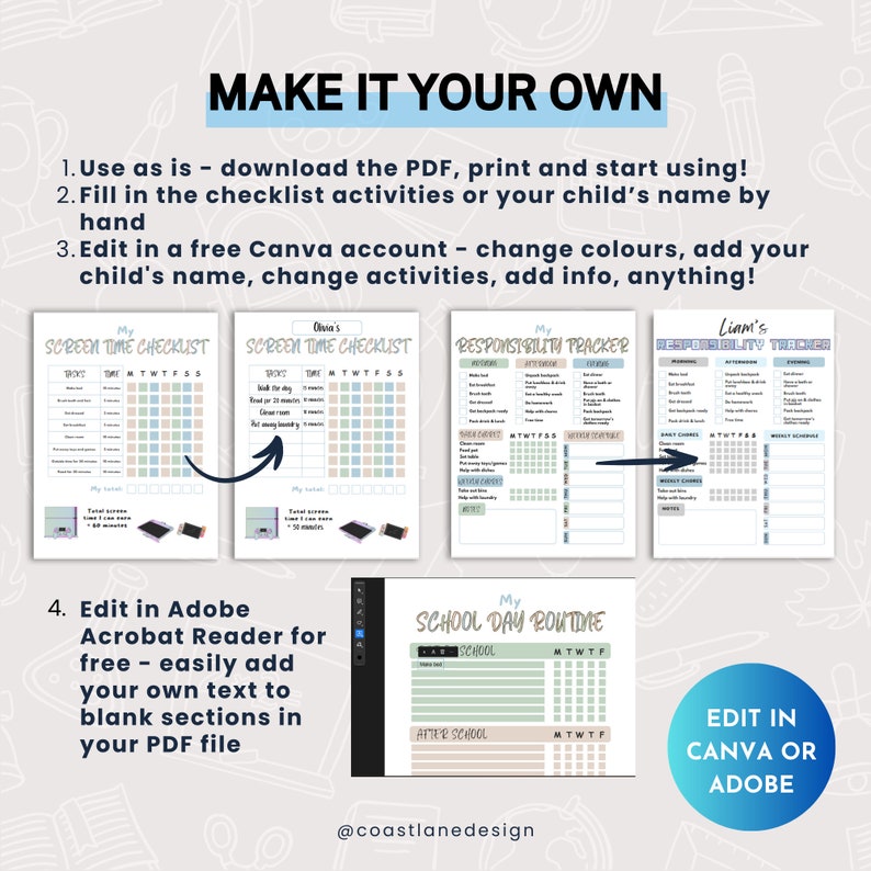 Chore Charts for Teens & Tweens, Green, Blue Behavior, Screen Time ...