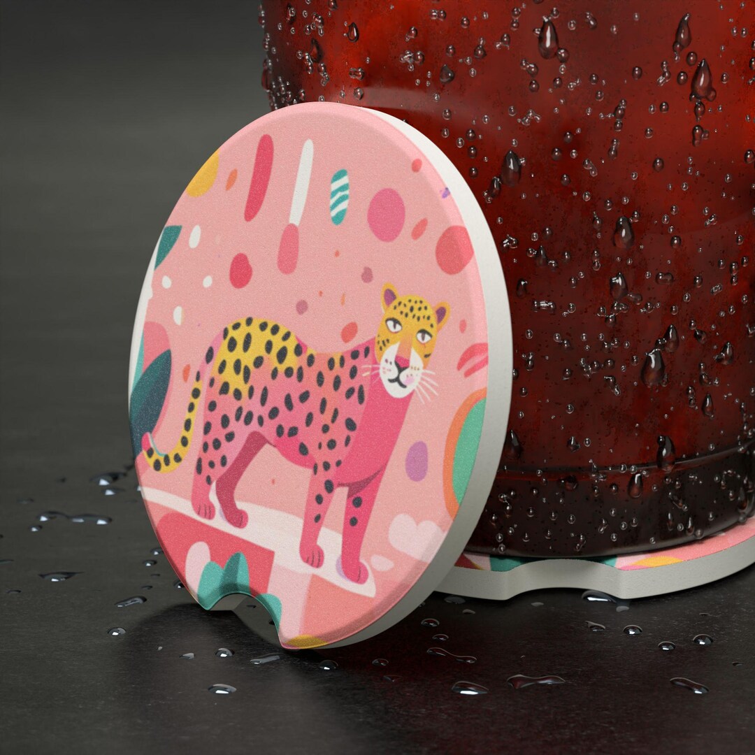 Pink Leopard Soapstone Car Coaster, Girl Car Coaster, Pink Car Decor ...