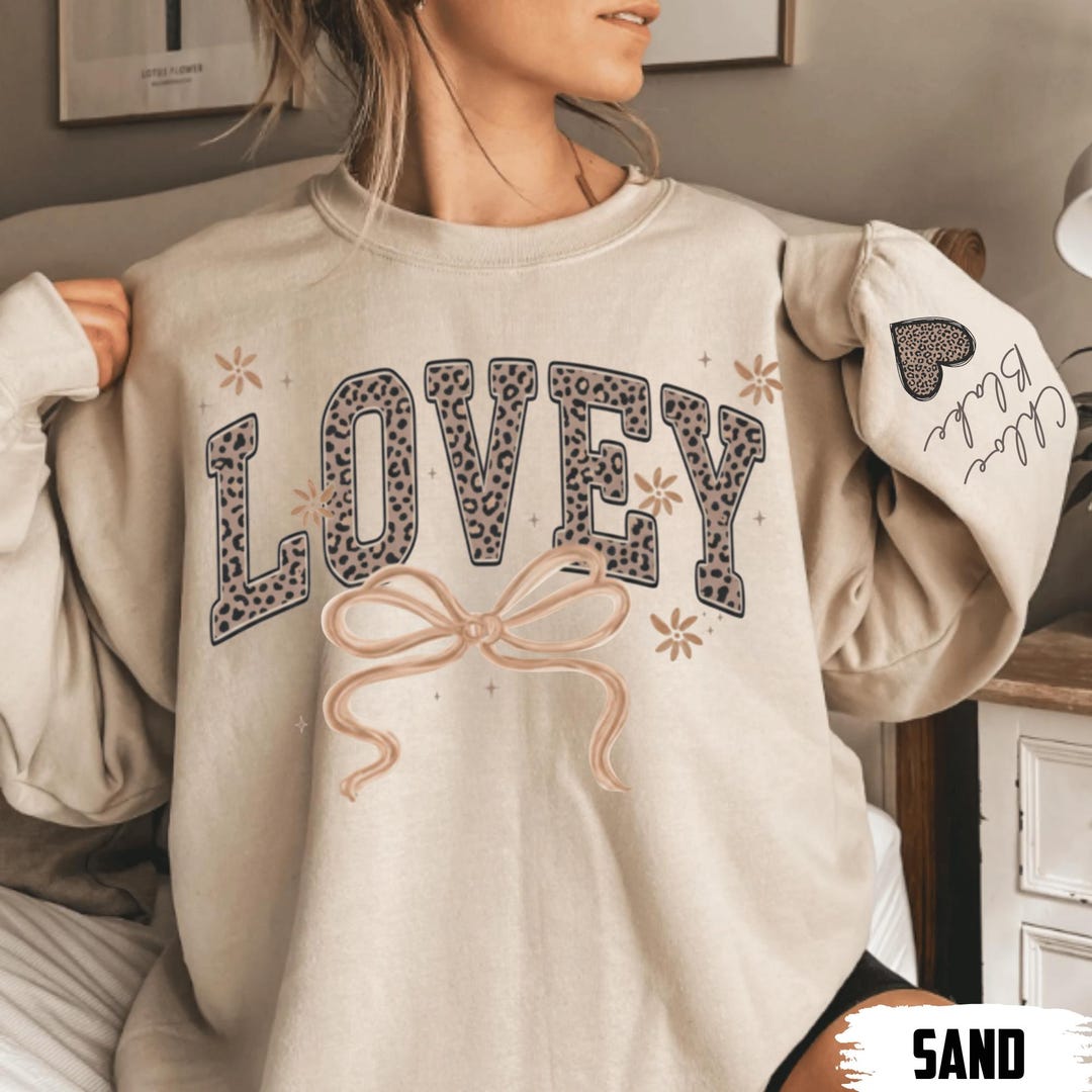 Custom Leopard Lovey Sweatshirt With Kid Name on Sleeve, Personalized ...