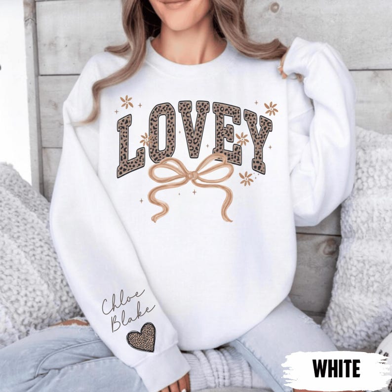 Custom Leopard Lovey Sweatshirt With Kid Name on Sleeve, Personalized ...