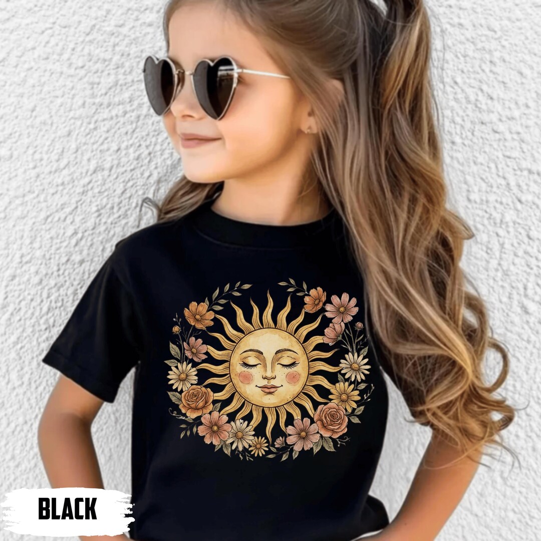 Kids Boho Spiritual Sun Shirt, Cute Youth Bohemian Tee, Vintage Kids ...