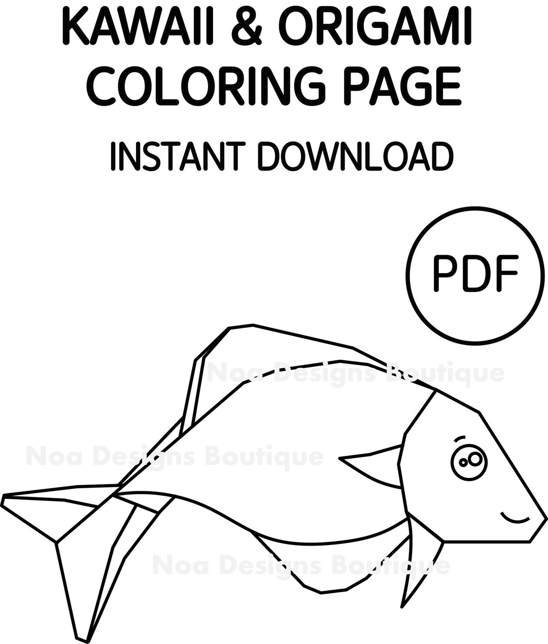 Kawaii Origami Fish Coloring Page - Digital Download - Etsy