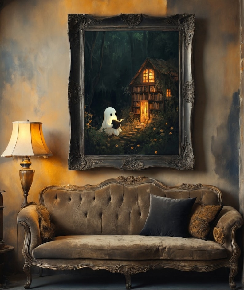 Cute Ghost Reading Book Digital Print Halloween Wall Art Ghost Print ...
