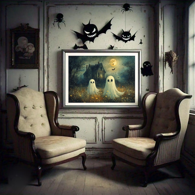 Ghost Print, Halloween Wall Art, Moody Wall Art Ghost Painting, Haunted ...