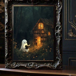 Cute Ghost Reading Book Digital Print Halloween Wall Art Ghost Print ...