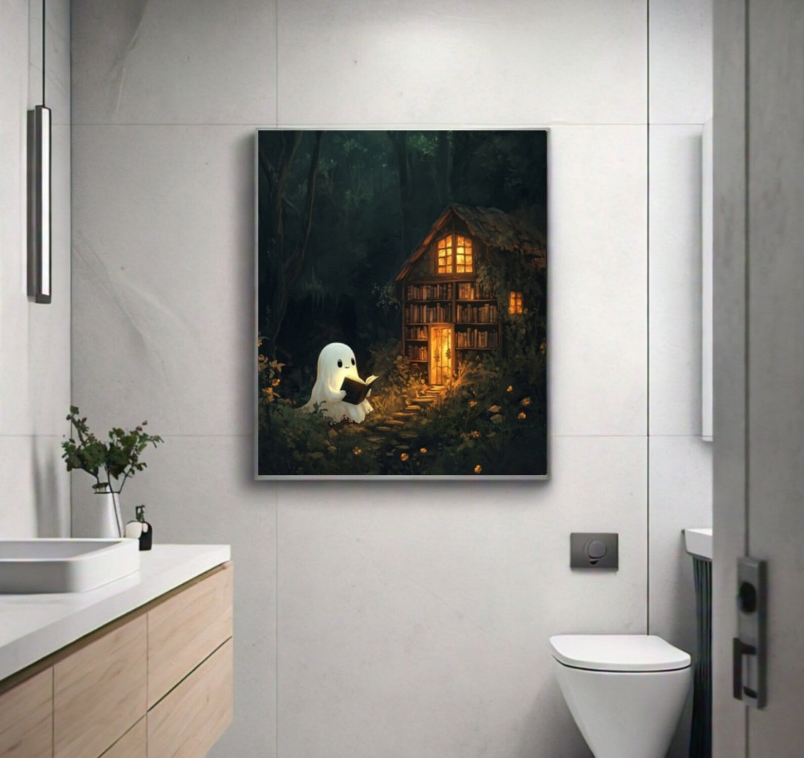 Cute Ghost Reading Book Digital Print Halloween Wall Art Ghost Print ...