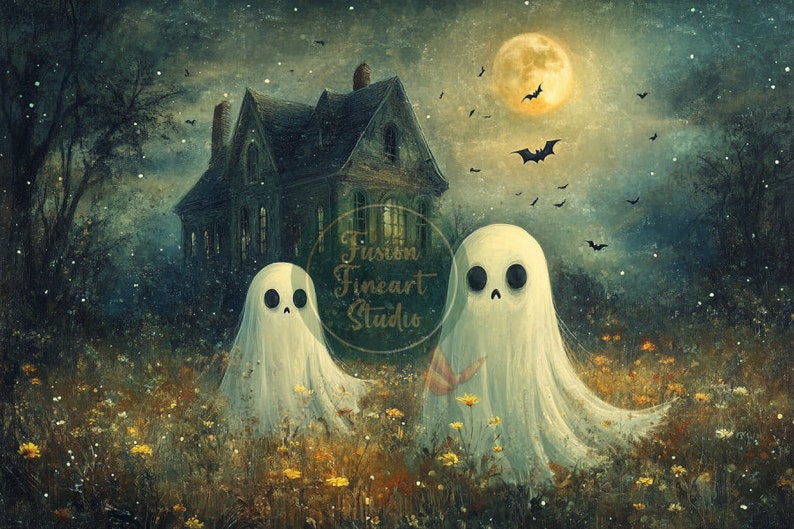 Ghost Print, Halloween Wall Art, Moody Wall Art Ghost Painting, Haunted ...