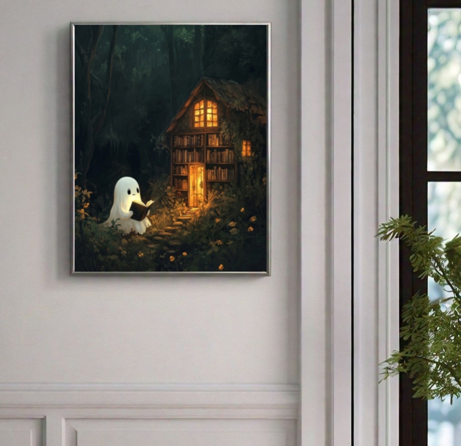 Cute Ghost Reading Book Digital Print Halloween Wall Art Ghost Print ...