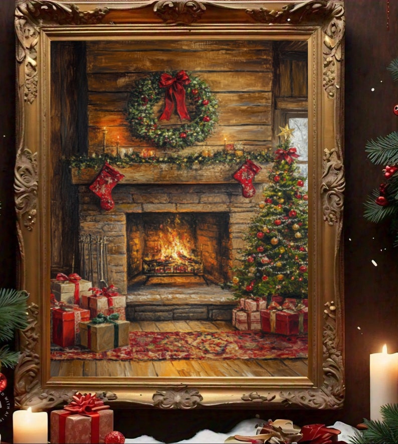 Christmas Art Print Fireplace Mantel Christmas Print Christmas Wall Christmas Art Print Fireplace Mantel Christmas Print Christmas Wall