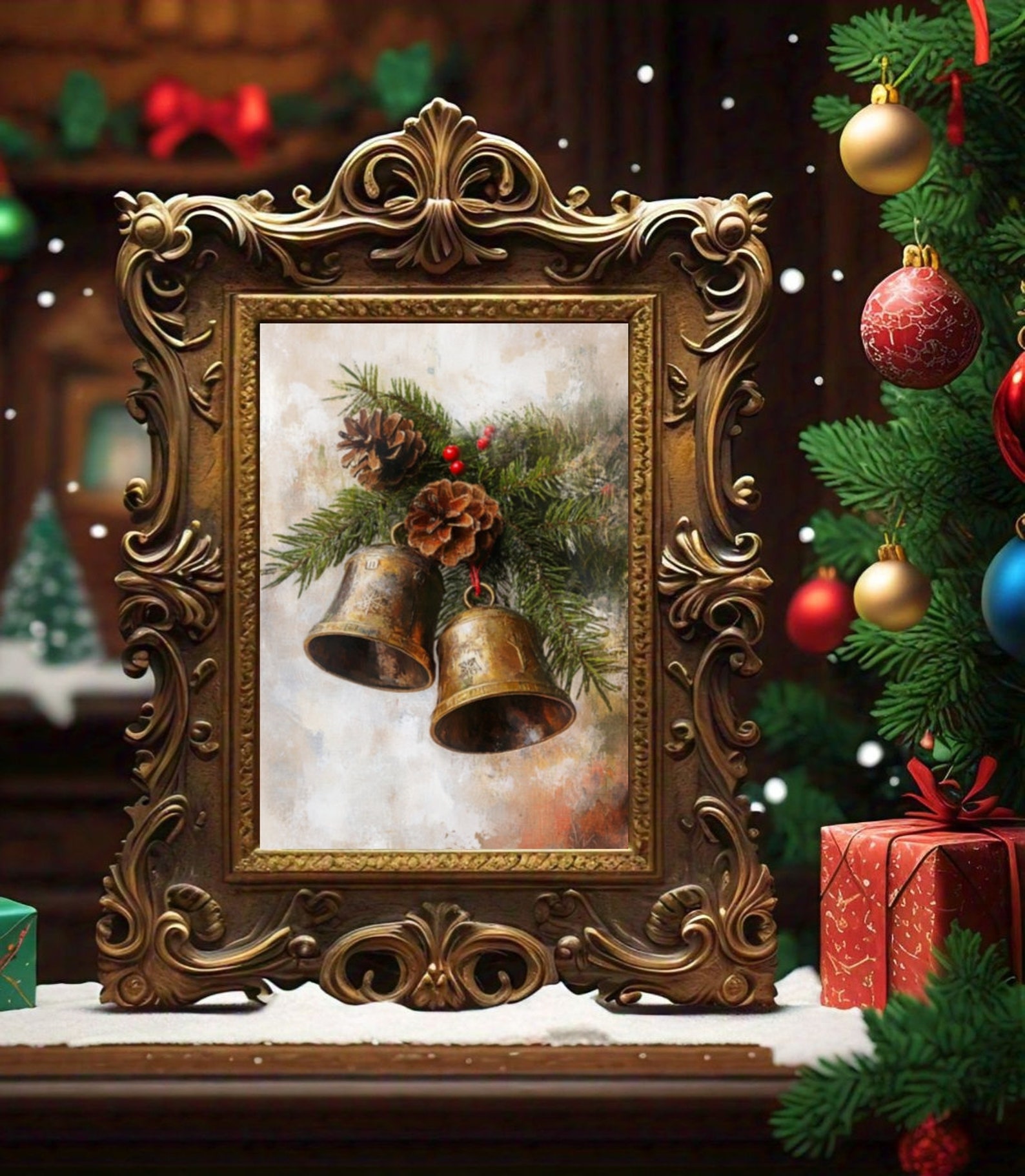 Jingle Bells Winter Prints Holiday Wall Art Christmas Painting Vintage ...