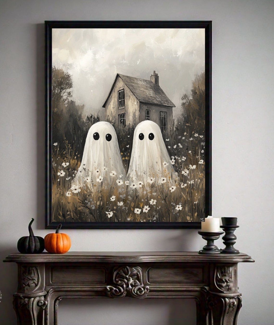 Ghosts Art Print Halloween Art Print Halloween Decor Cute Ghosts in ...