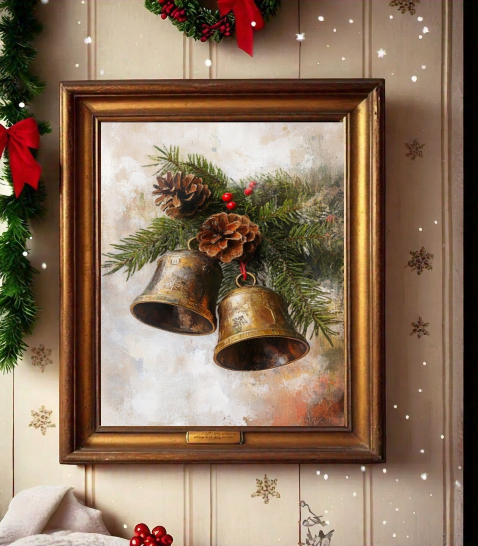 Jingle Bells Winter Prints Holiday Wall Art Christmas Painting Vintage ...