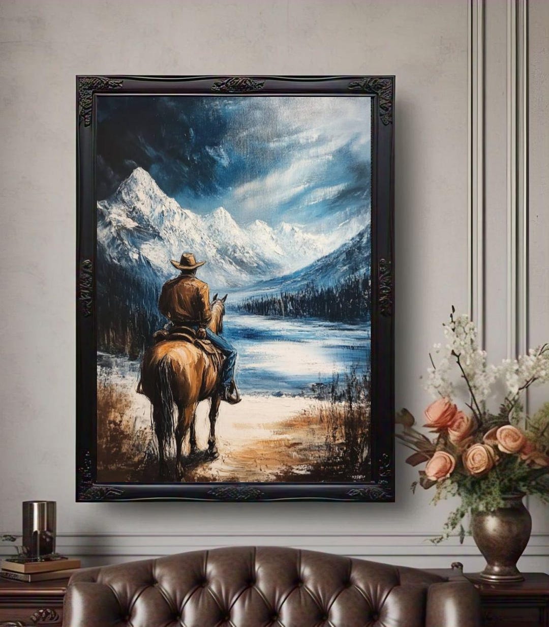 Cowboy Print, Western Wall Art, Rustic Oil Painting, Cowboy Art Print ...