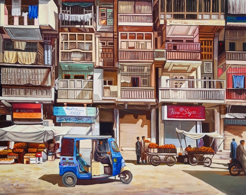 Karachi City Wall Art Oil Painting on Canvas Indian Art Pakistani Art ...