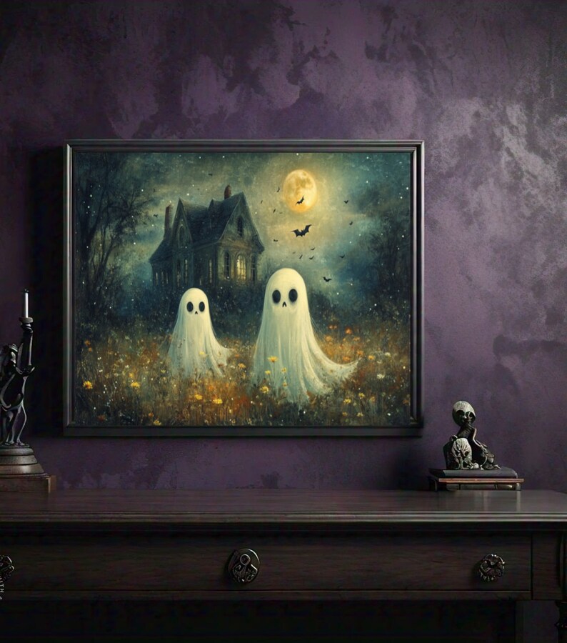 Ghost Print, Halloween Wall Art, Moody Wall Art Ghost Painting, Haunted ...