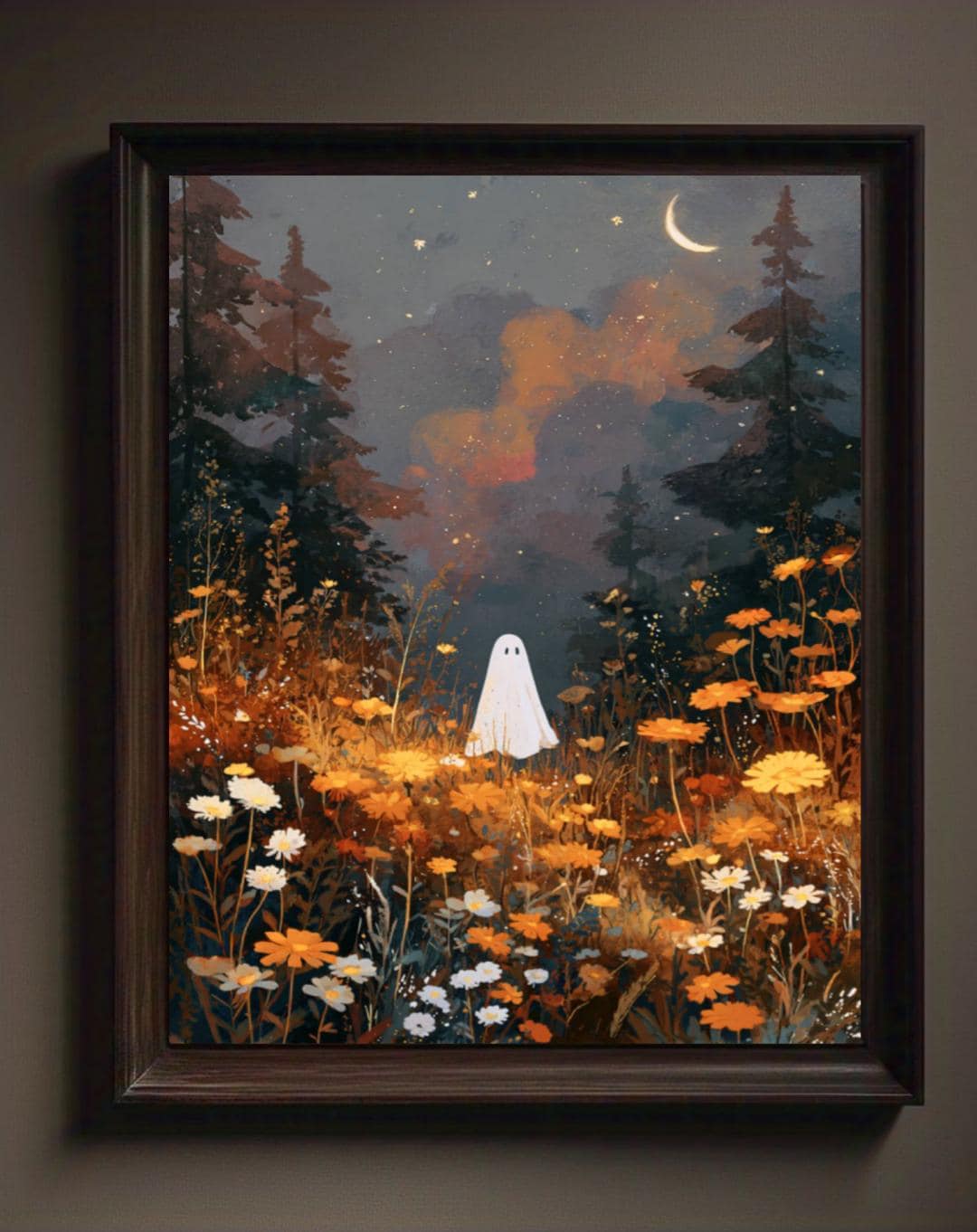 Ghost in Enchanted Forest Print -whimsical Halloween Wall Art -spooky ...