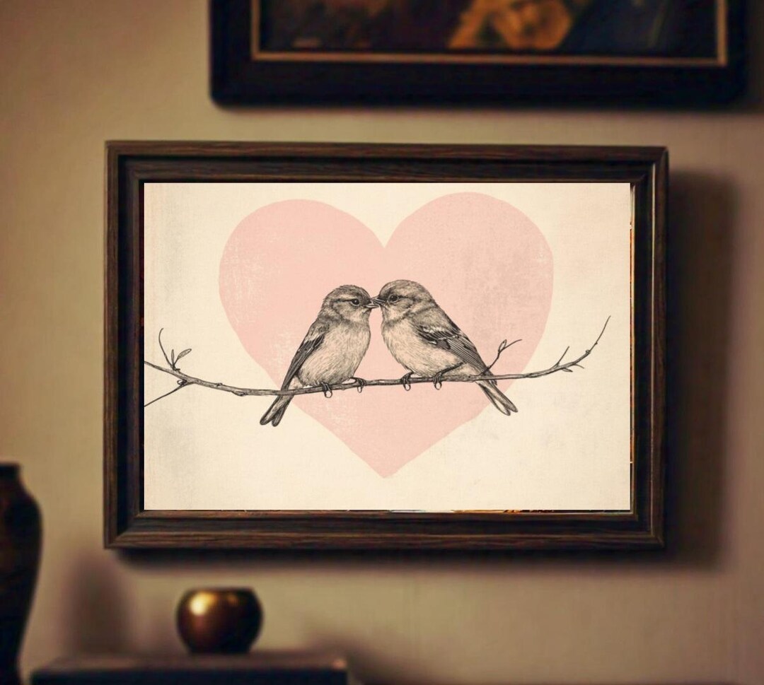 Love Birds Art Print, Printable Valentines Wall Art, Cottage Farmhouse ...