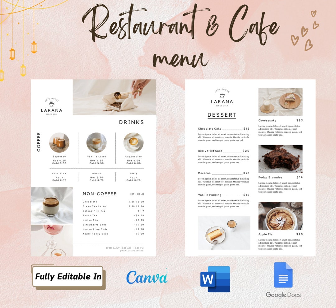 Restaurant and Cafe Menu Template: Canva Editable Designs for Cafe ...