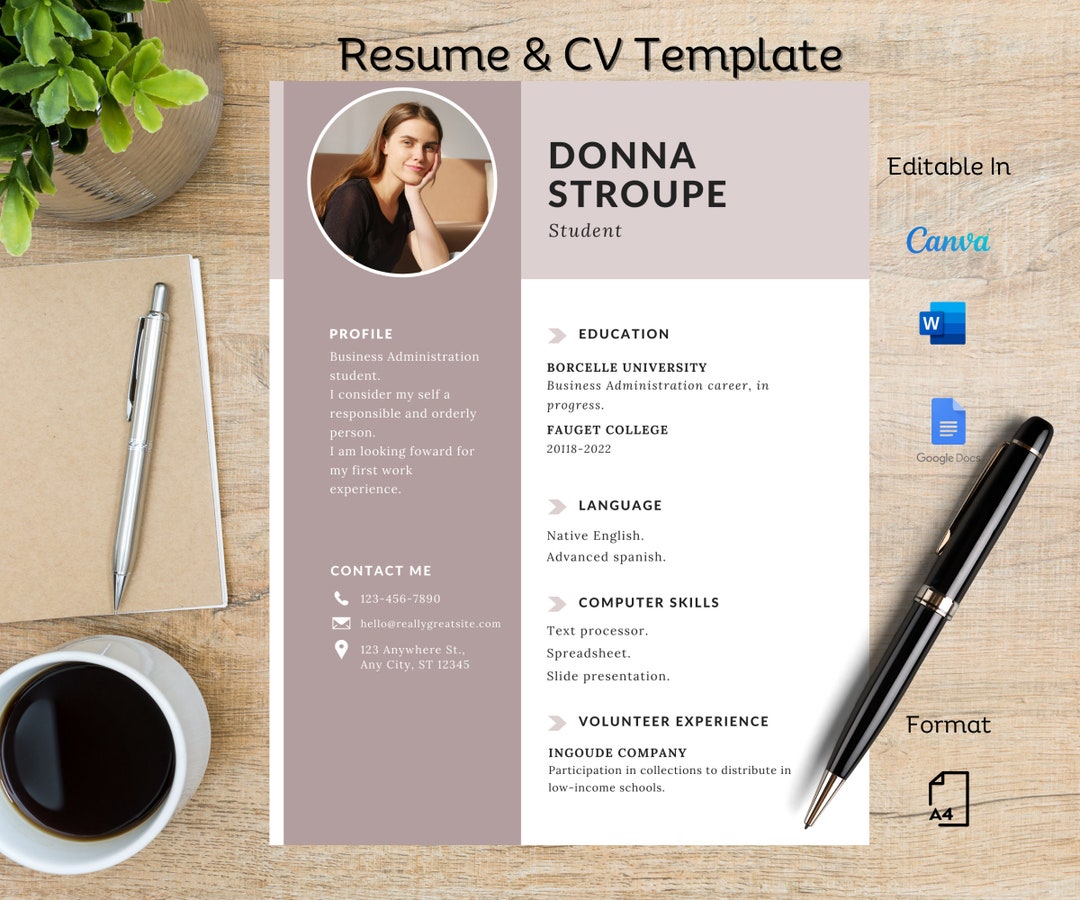 Canva Resume and CV Template, Editable in Word and Docs , ATS Friendly ...
