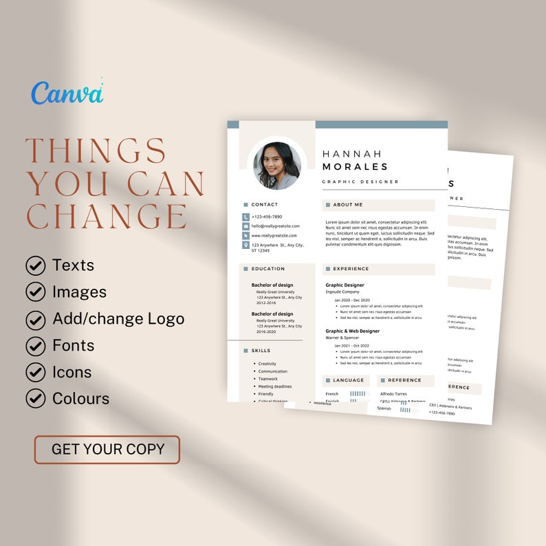 Canva Resume and CV Template, Editable in Word and Docs , ATS Friendly ...