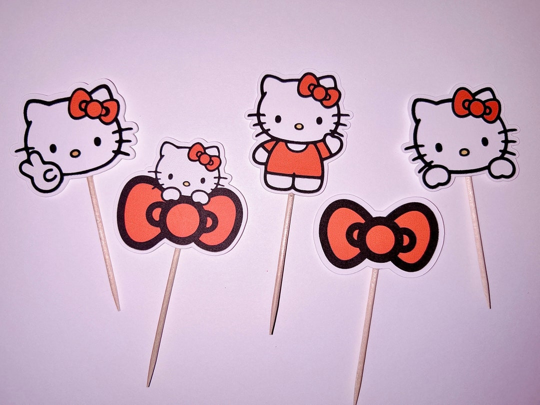 Kawaii Kitty Red Cupcake Toppers - Etsy